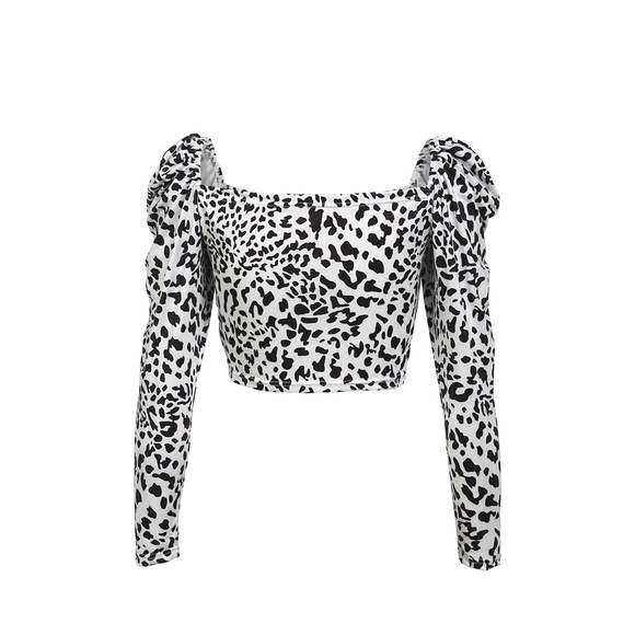 BellanBlue | Tops | Boho White Leopard Print Sweetheart Neck Puff ...